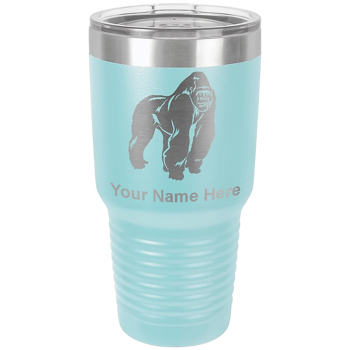 LaserGram 30oz Vacuum Insulated Tumbler Mug, Gorilla, Personalized Engraving Included (Light Blue)