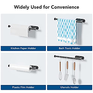 Wall Mount Paper Towel Holder 13.2 Inch Under Cabinet Paper Towel Holder Self Adhesive or Drilling Under Counter Paper Towel Holder for Kitchen,Bathroom,Cabinet Stainless Steel SUS304(Black)