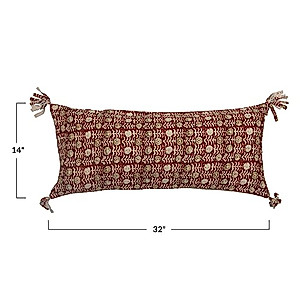 Creative Co-Op Cotton Lumbar Tassels Pillow, 32" x 14", Multicolored