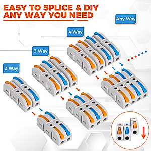 JOMERON 26 PCS Lever Wire Connectors, 1 to 1 Inline Electrical Lever Wire Connectors kit for Quick Connect, pushin Compact Splicing Lever Wire Connectors, Butt Terminals for Wiring 28-12 AWG