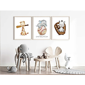 Baseball Nursery Decor Baby Boy Canvas Wall Art Prints Sports Nursery Animal Sports Baseball Poster Kids Wall Art Boys Room Wall Art Nursery Sports Picture Decor for Bedroom 12x16x3 Inch UNFRAMED