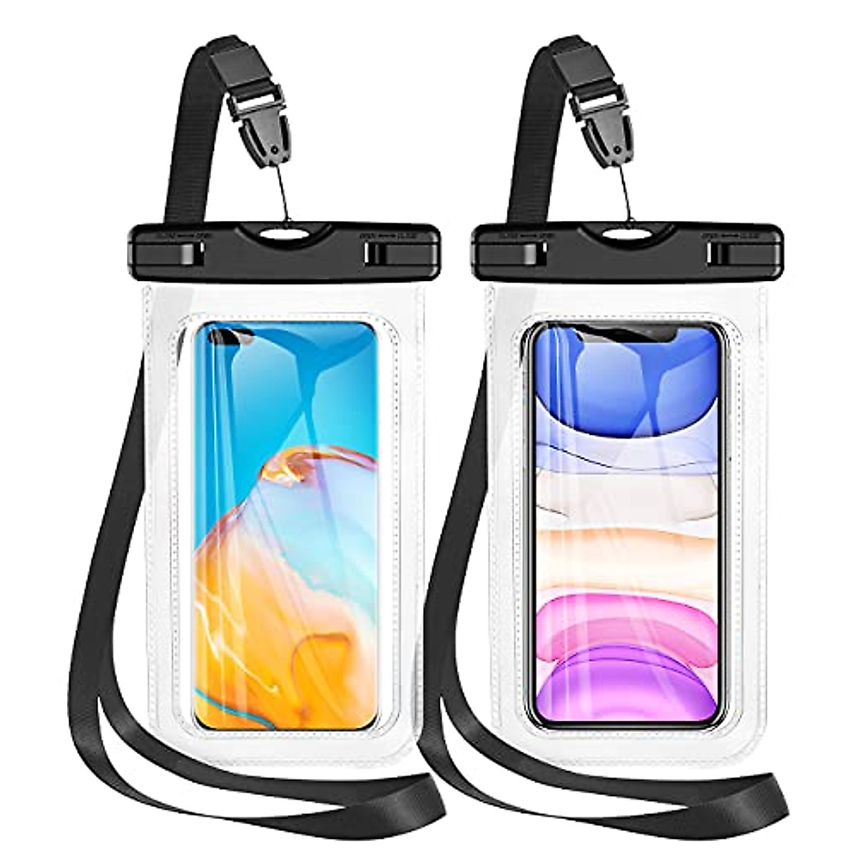 Waterproof Phone Pouch, 2 Pack Waterproof Case Underwater Cellphone Dry Bag, Compatible with iPhone13 12 Pro Max SE 11 Pro Max XS XR 8 7 Galaxy S20 S10 Google up to 7.0", with Lanyard for Swim Travel