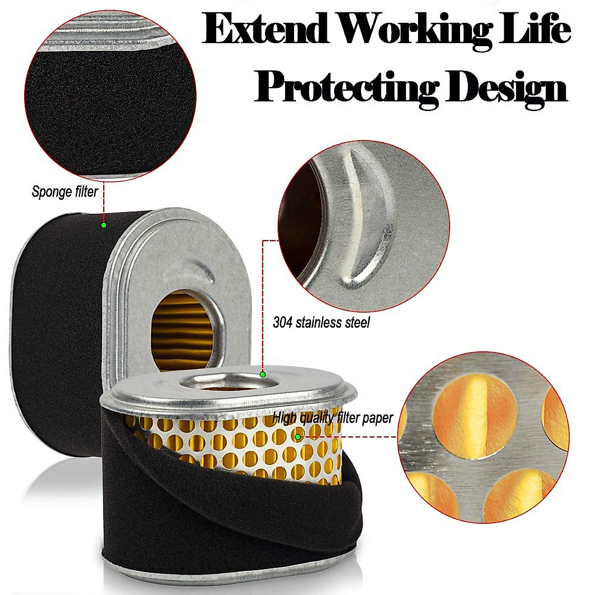 HIFROM (Pack of 2 Air Filter Cleaner Element Replacement for Honda 5.5HP 6HP GX140 GX160 GX200 Engines 17210-ZE1-517 17210-ZE1-822 17210-ZE1-507