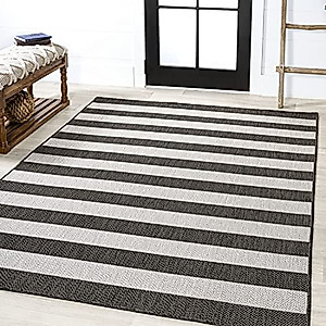 JONATHAN Y SMB203C-5 Negril Two-Tone Wide Stripe Indoor Outdoor Farmhouse Transitional Traditional Area Rug,High Traffic,Kitchen,Living Room,Backyard,Non Shedding,5 X 8,Black/Cream