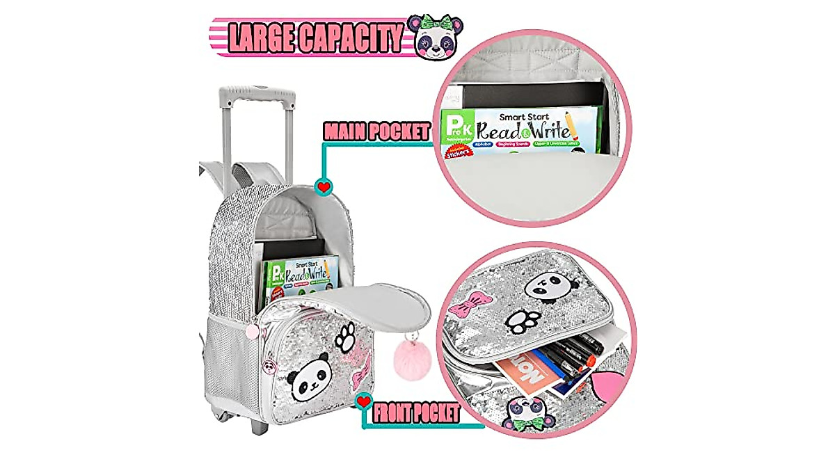 JSMNIAI Girls Sequin Panda Backpack with Lunch Box