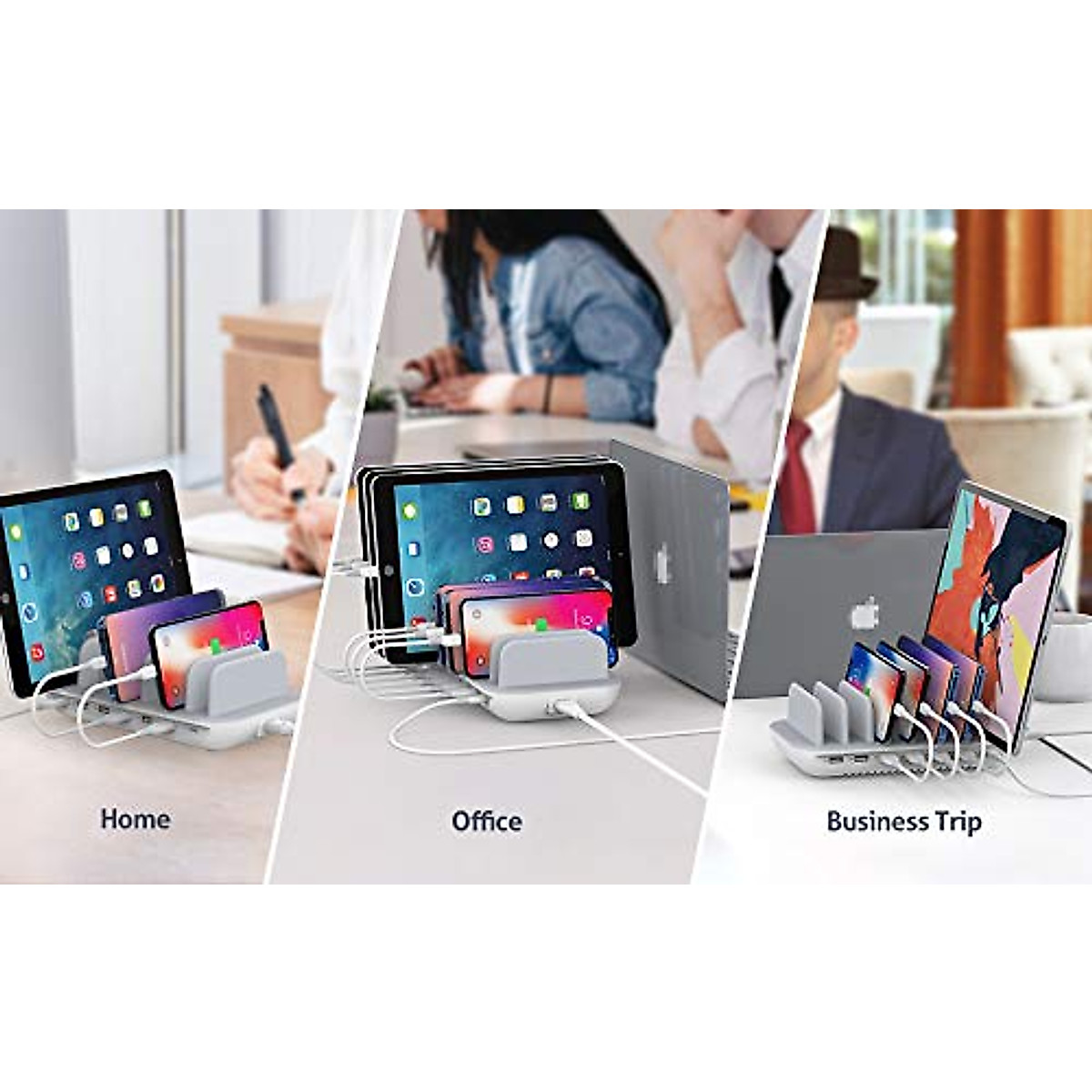 SooPii 70W 7 Port Charging Station for Multiple Devices,Charger Station with One 30W Power Delivery Port for Laptops,and 6 USB Ports for Smart Phones,Tablets,Other Electronics…