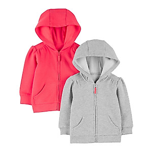 Simple Joys by Carter's Girls' 2-Pack Fleece Full Zip Hoodies, Pink/Grey, 4T