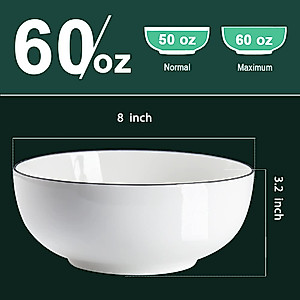 QINLANG 60 Ounces Large Soup Bowl, 8 Inches Pho Bowls, Large Ramen Bowls Set of 3, Off-White Porcelain Big Serving Bowls for Salad and Kitchen
