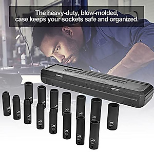 AAIN 15-Piece 1/2 Inch Drive Metric Deep Impact Socket Set，6-Point,10mm to 24mm 1/2 Socket Set, A029