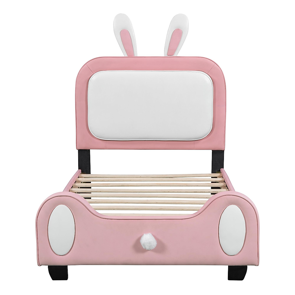 Harper & Bright Designs Kids Twin Upholstered Princess Bed with Rabbit-Shaped Headboard, Cute Twin Size Platform Bed Frame, No Box Spring Needed (White+Pink)