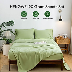 Full Size Bed Sheets Set 4 Piece - HENGWEI Extra Soft Deep Pocket Bedding Sheets & Pillowcases, Brushed Microfiber, Wrinkle Free, Fade Resistant, Breathable - Sage Green