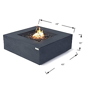 Roraima Concrete Fire Pit 40" x 40" Outdoor Patio Firepit Includes Fire Glass Modern Fire Pits & Outdoor Fireplaces for Garden, Deck, Indoor & Outdoor Heating