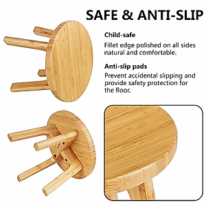 Bamboo Wooden Step Stool - Portable Stool - Foot Stool Bed Steps for High Beds for Adults Holds Up to 350lbs Sturdy Kids Step Stools for Kitchen Bathroom Bedroom Toilet (Large Round)