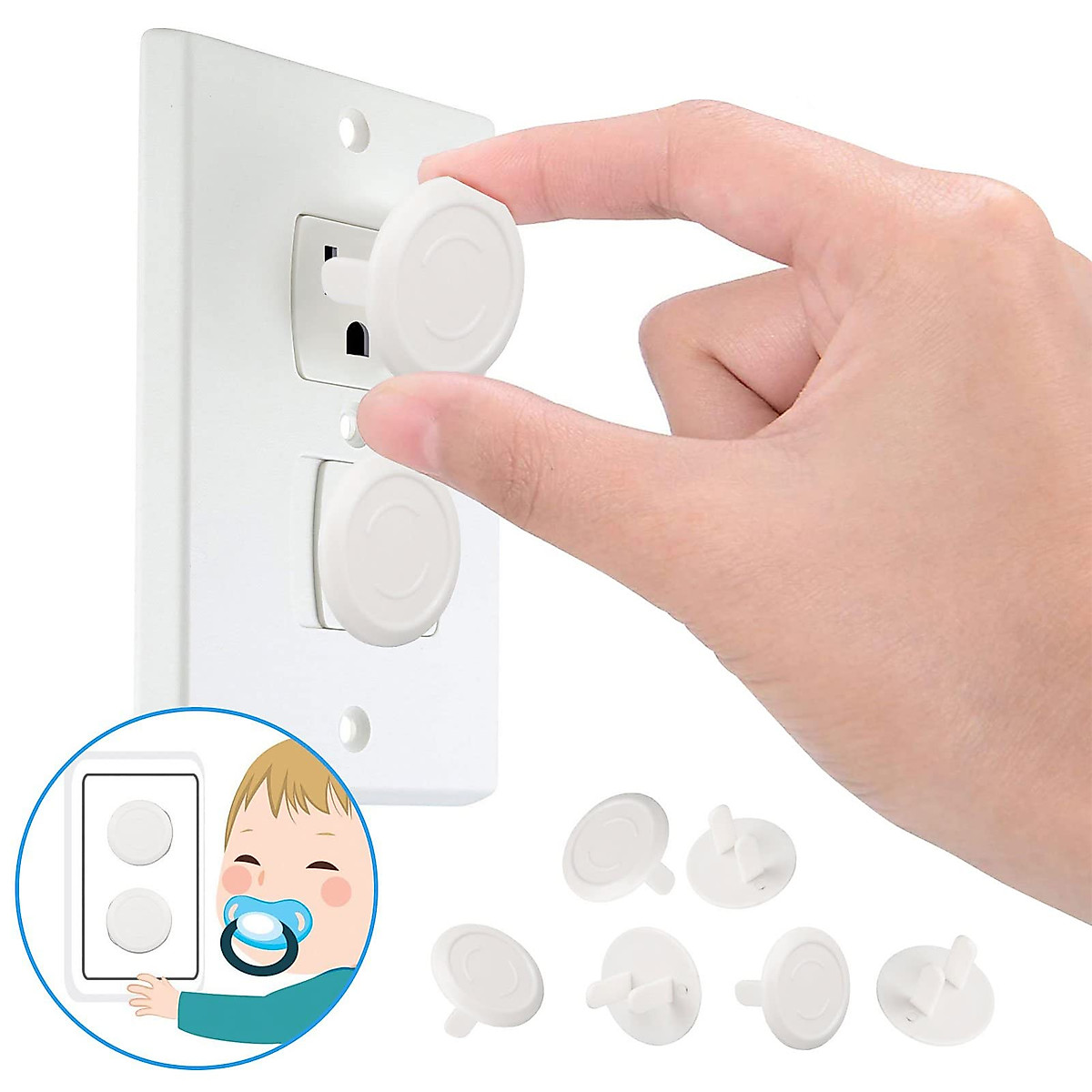 Clear Plastic Outlet Covers, 12 Pack Shock Prevention Child Safe Easy Install Electrical Protector Safety Improved Baby Outlet Plug Covers (White)