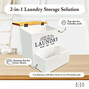 Wooden Laundry Pods Container - Multi-Use Laundry Containers for Organizing - Laundry Pod Dispenser - Detergent Pods & Dryer Sheet Container (White)