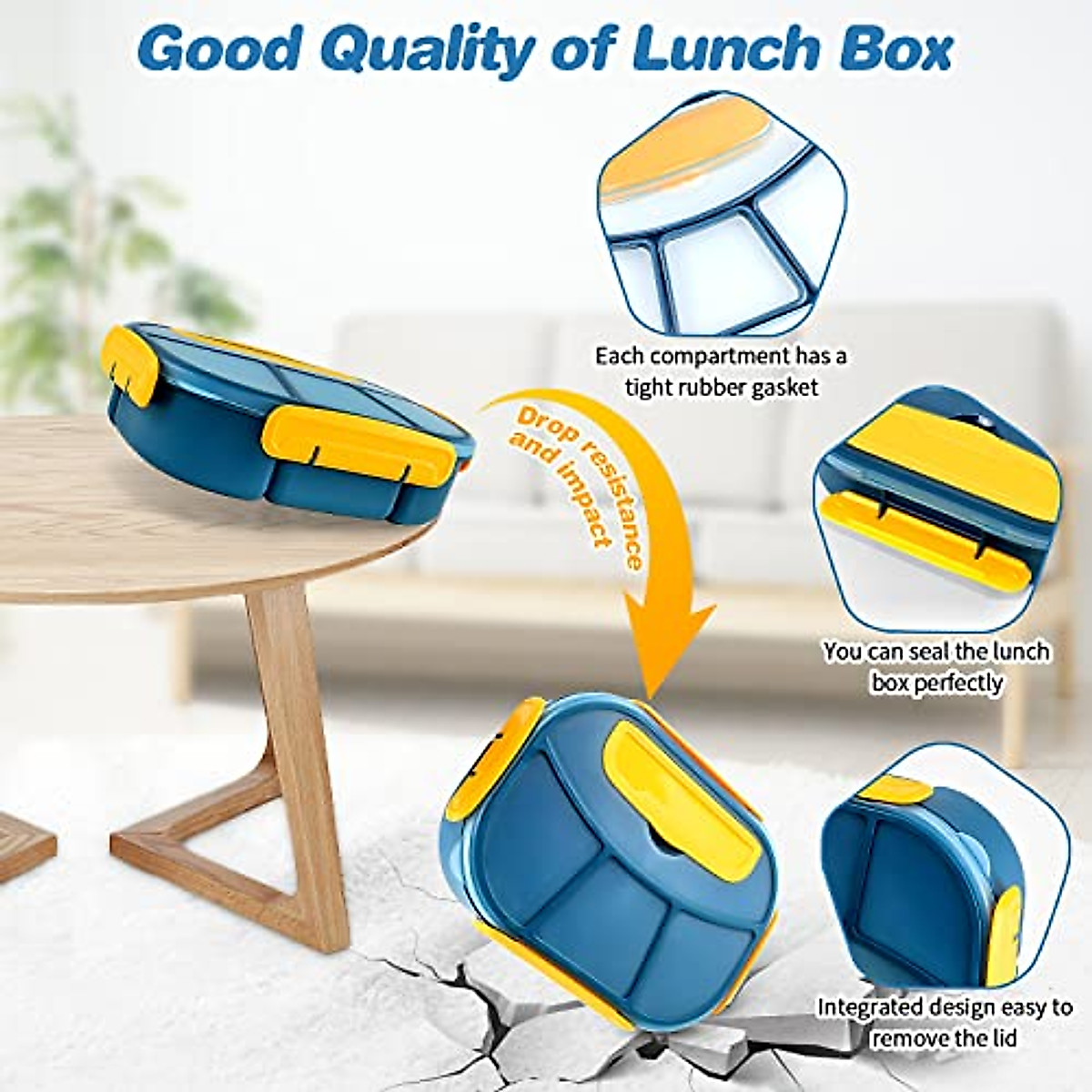 Tsmsv 1800ML Bento Box Adult Lunch Box,Adult Bento Box,Lunch Box Containers,Lunch Containers for Adults,Bento Boxes,Bento Lunch Box for Adults,Bento Box Accessories with Fork,Cake Cups,Sauce Cup-Blue