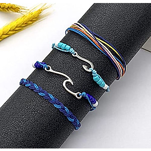 Long tiantian Wave Bracelets for Teen Girls Cute Boho Braided String Beach Ocean Bracelet for Women Summer Jewelry Gift (O)