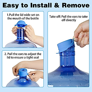 U-Goforst [4 PCS] 3 & 5 Gallon Water Jug Cap - 55mm Food Grade Silicone Reusable Bottle Cover for Standard/Screw/Crown Tops, Dispenser Replacement Lids, Non Spill & Leak Free 4 Pack