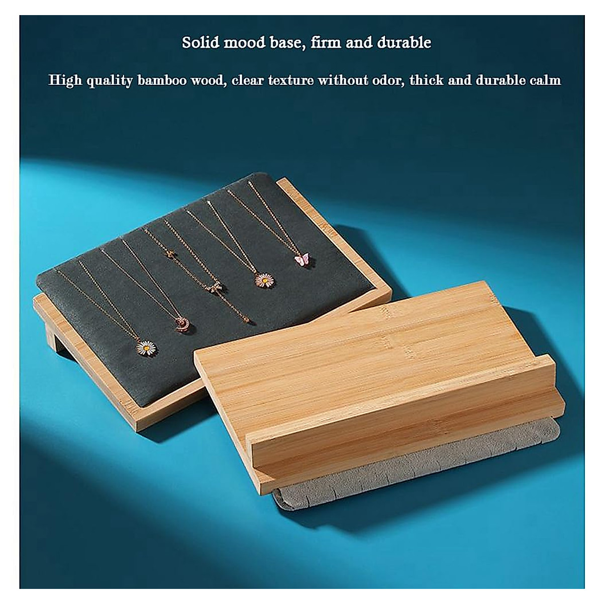 Dreamhousey Solid wood beveled jewelry rack necklace display tray, Pendant Long Chain display board, jewelry store trade selling display stand counter prop (black (large))