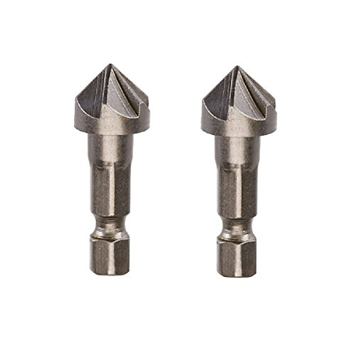(Set of 2) 1/2 In. Hex Shank 45 Degree Chamber Six Flute Countersink Drill Bit Bur