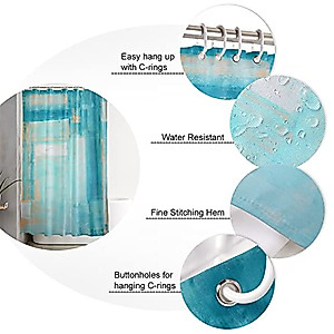 LiDU Teal Yellow 4 Pcs Shower Curtain Set, 72" x 72" Waterproof Shower Curtains with 12 Hooks, Modern Oil Painting Abstract Geometric Aesthetics Bathroom Sets with Shower Curtain and Rugs