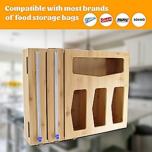 shuang qing Ziplock Bag Storage Organizer, Bamboo Food Bags Container for Kitchen Drawer Compatible Compatible With Ziploc, Solimo, Glad, Hefty For Gallon, Quart, Sandwich