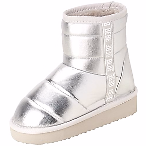 bebe Girls' Winter Boots - Quilted Insulated Puffy Boots - Warm Booties for Girls - IndoorOutdoor House Shoe Slippers (11-4), Size 2 Little Kid, Silver