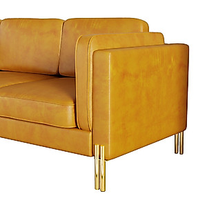 Lostcat 94"PU Leather Sofa, Mid-Century Modern Loveseat Couches Modern Sofa,94" Sofa with Reversible PU Leather Upholstered, Large 3 Seater Sofa with Gold Metal Legs for Living Room Comfy Couch,Brown