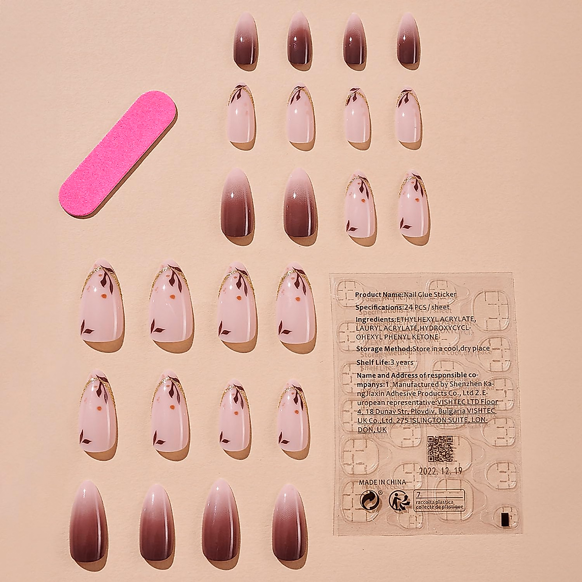 Fall Press on Nails Medium Almond SWEKKE Fake Nails Brown Gradient Full Cover Leaves False Nails with Designs Glitter Glossy Glue on Nails Manicure Artificial Acrylic Nails for Women Girls 24Pcs