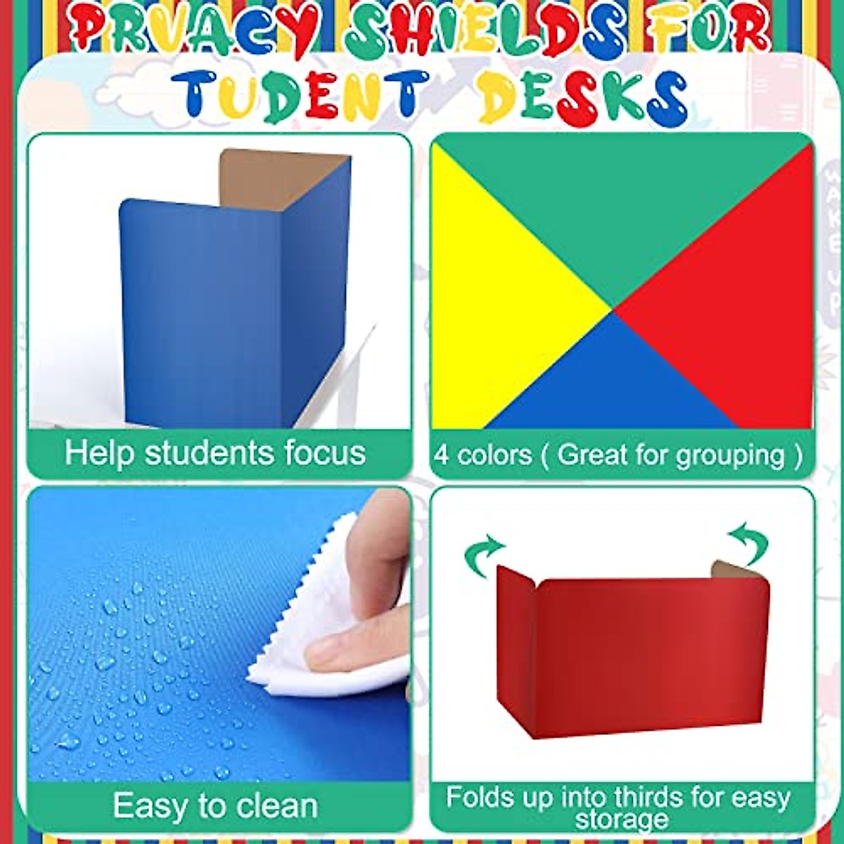 Desk Dividers for Students Privacy Boards Classroom Privacy Folders for Student Desks Testing Privacy Panel Partitions Study Carrel Desk Trifold Privacy Panel for Student, 4 Colors (32 Pieces)
