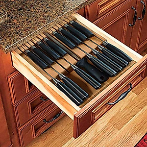 NIUXX Bamboo In-Drawer Knife Block Set for 16 Knives(Not Included), Large Kitchen Detachable Washable Cutlery Slot Organizer Storage Holder for Sharpening Steel and Cutter