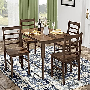 Giantex Dining Chairs Set of 4, Easy to Assemble, Farmhouse Style, Sturdy Wooden Traditional Kitchen Dining Room Chairs, Walnut