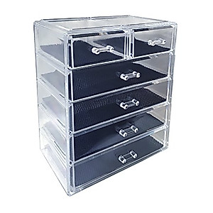 Sodynee Cosmetics Makeup and Jewelry Storage Organizer Case Display Boxes, 4 Large and 2 Small Drawers