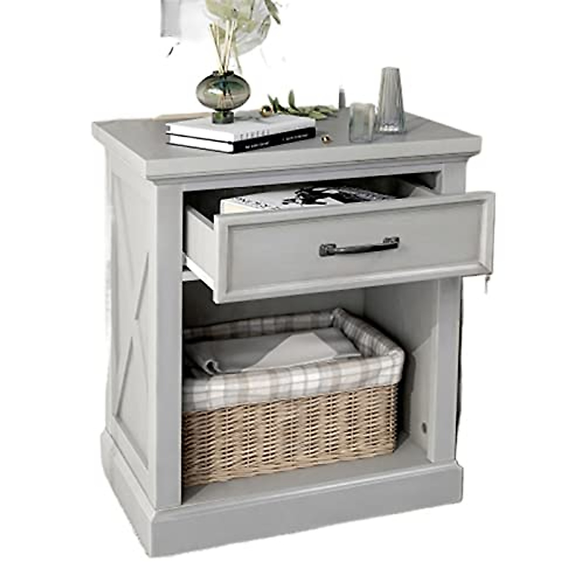 HIGOH Bedside Table Modern Wooden Nightstands Retro Minimalist Bedside Table Gray Storage Cabinet Bed Side Tables Home Bedroom Furniture