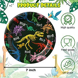 AFZMON Dinosaur Party Plates- 50 Pack 7’’ Disposable Three Rex Paper Cake Plates, Dinosaur World Themed Birthday Party Supplies Decorations Tableware for Kids Baby Shower