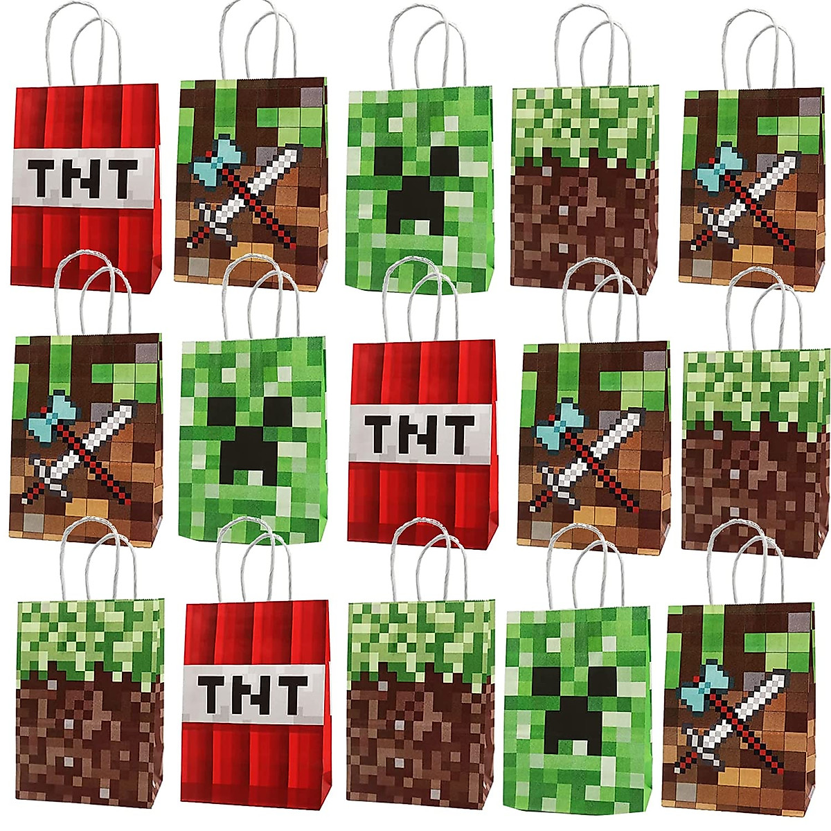 48pc the new pixel Party Gift Bags,Gift Bags Party Supplies for Kids Cute marioo Themed Party, Birthday Decoration Gift Bags Well for Girls or Boys