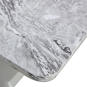 63" Luxurious White Imitation Marble Dining Table, Modern Rectangular Dining Table with Faux Marble Top and U-Shape MDF Base, Office Computer Table for Kitchen Living Dining Room(No Chairs)