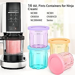FIRJOY 16 oz. Containers | Extra Replacement Pints and Lids - Compatible with Ninja Creami NC301 NC300 NC299AMZ Series ONLY (4 Pack - Purple, Pink, Green, Yellow)