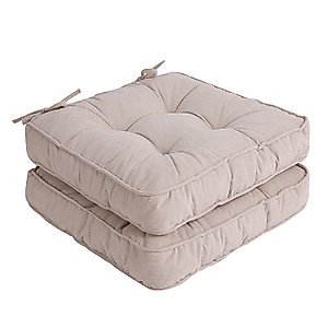 Furlide Chair Cushion with Ties 18 x 18 Inch Indoor Outdoor Cushions for Dining Chairs Set of 2, Square (Beige, 18 x 18 Inch)
