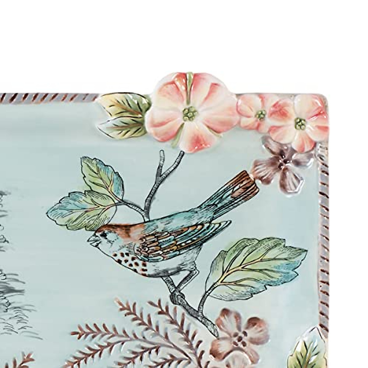 Fitz and Floyd English Garden Elongated Serving Tray, 13.25 Inch, Blue