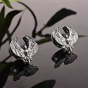 Maxbott 1Pair Cute Butterfly Design Saddle Ear Plugs Tunnels Ear Gauges Expander Stainless Steel Earrings Body Piercing Jewelry (12mm(1/2"), Silver)