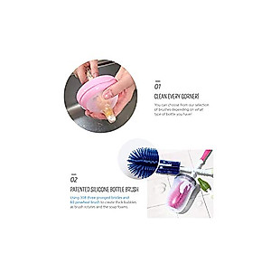 PETINUBE Baby Bottle Cleaning Brush Soft Brush Baby Bottle Cleaner Silicone Brush for Bottles and Cups for All Bottle Types(Navy, Swivel Handle Set)