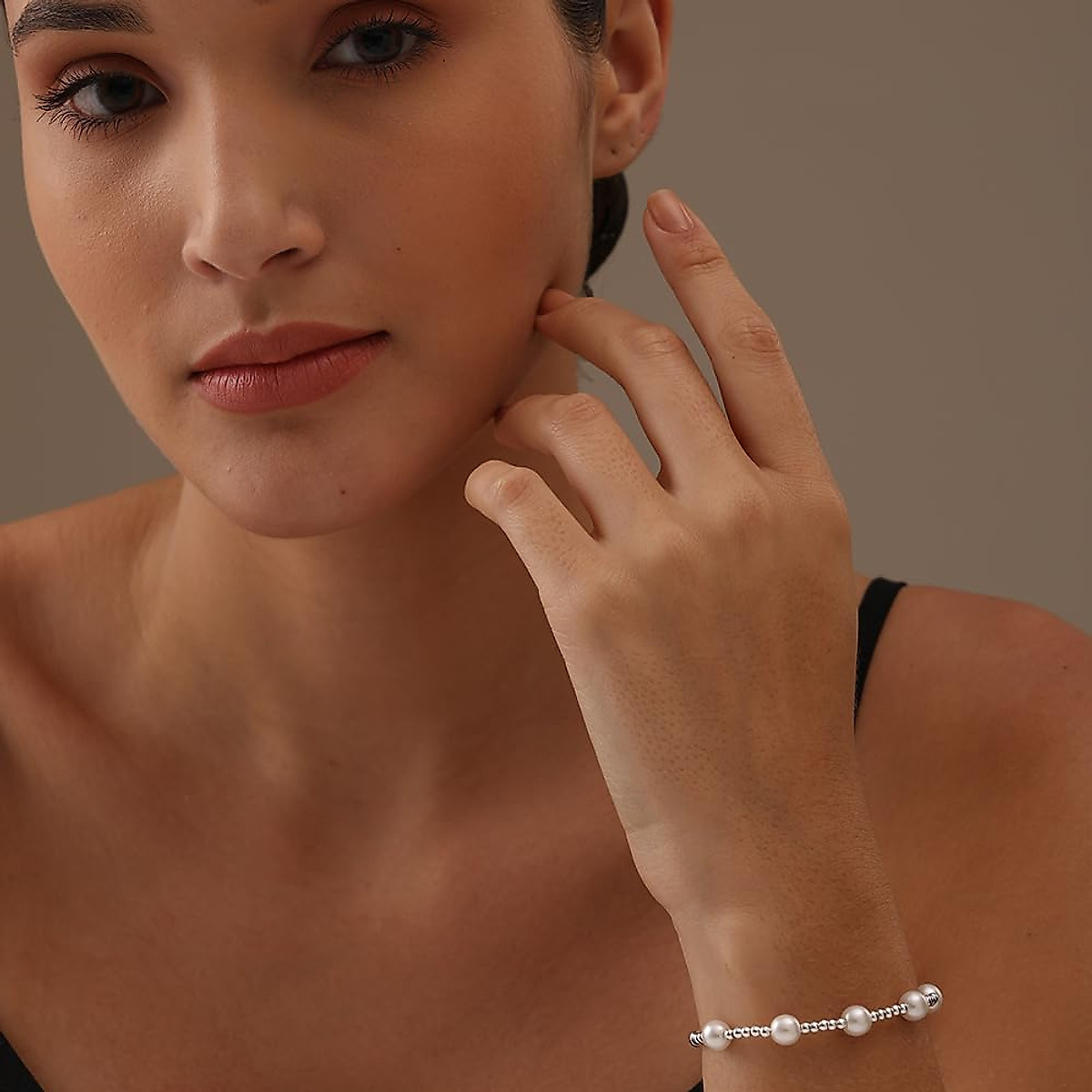 LeCalla 925 Sterling Silver Pearl Beaded Bolo Bracelet for Women