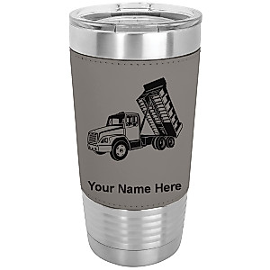 LaserGram 20oz Vacuum Insulated Tumbler Mug, Dump Truck, Personalized Engraving Included (Faux Leather, Gray)