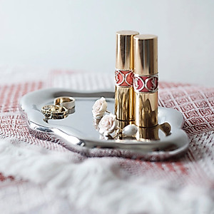 MDFAYE Jewelry Dish Trinket Tray for Women, Ring Dish Holder, Unique Cloud Shape Ceramic Plate Cute Things Vanity Aesthetic Room Decor Mother's Day Birthday Christmas Warm House Gifts (Silver)