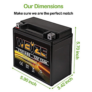 Weize YTX14 BS ATV Battery High Performance - Maintenance Free - Sealed AGM YTX14-BS Motorcycle Battery compatible with Honda Suzuki Kawasaki Yamaha scooter snowmobile