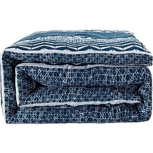 Shatex Full Size Comforter Set (86x82Inch) 3 Pieces,Cozy Bedding for All Season,Blue Bohemian Stripes Comforter,Ultra Soft 100% Microfiber Polyester,Triangle Comforter with 2 Pillow Shams (20x26Inch)