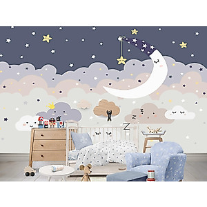 Dslbz Star Moon Nursery Children's Room Wall Mural Wallpaper for Bedroom 98" x 71"(W x H)