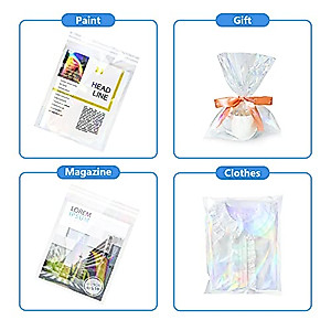 Harhana Holographic Resealable Bags For Small Business, 11x14 Holographic Cellophane Bags Self Adhesive For Convenient Packaging - 11x14 100 pcs