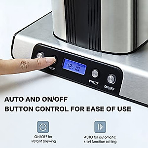 HOMOKUS 8 Cup Stainless Steel Programmable Coffee Maker with Timer - Drip Coffee Machine with Glass Carafe - Polished Silver - 40 Oz - 1.2L